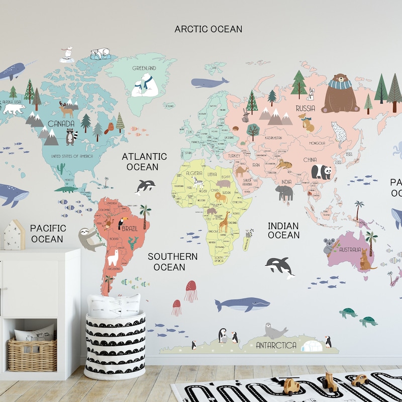 World Map Decal - Etsy