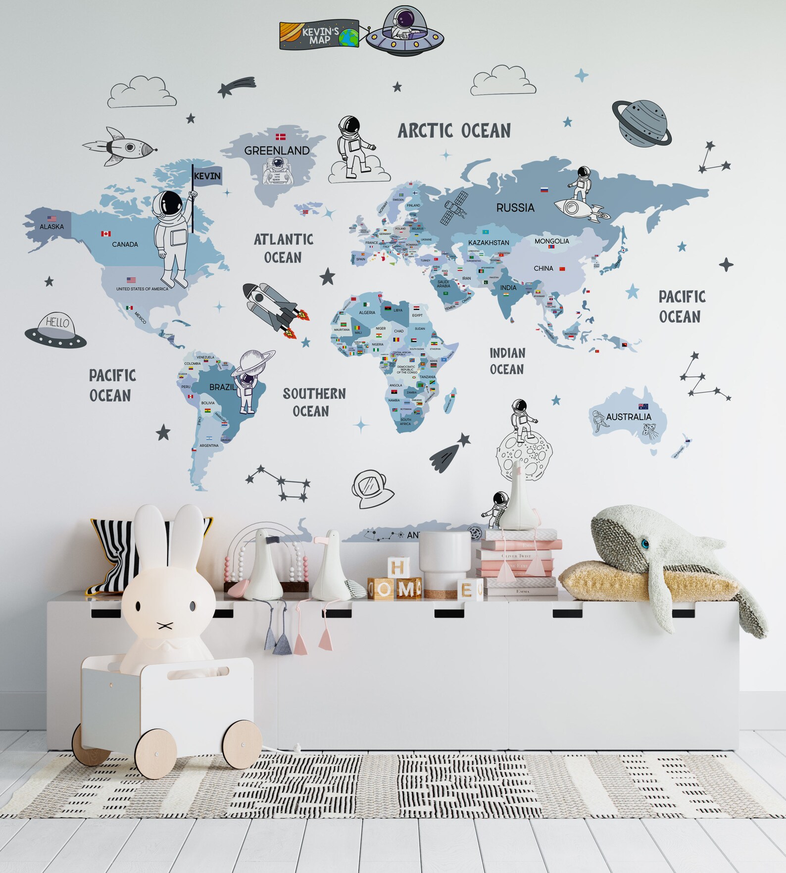 Space World Map Decal, Boys Room Map Decal, Nursery Map Decal, Toddler ...