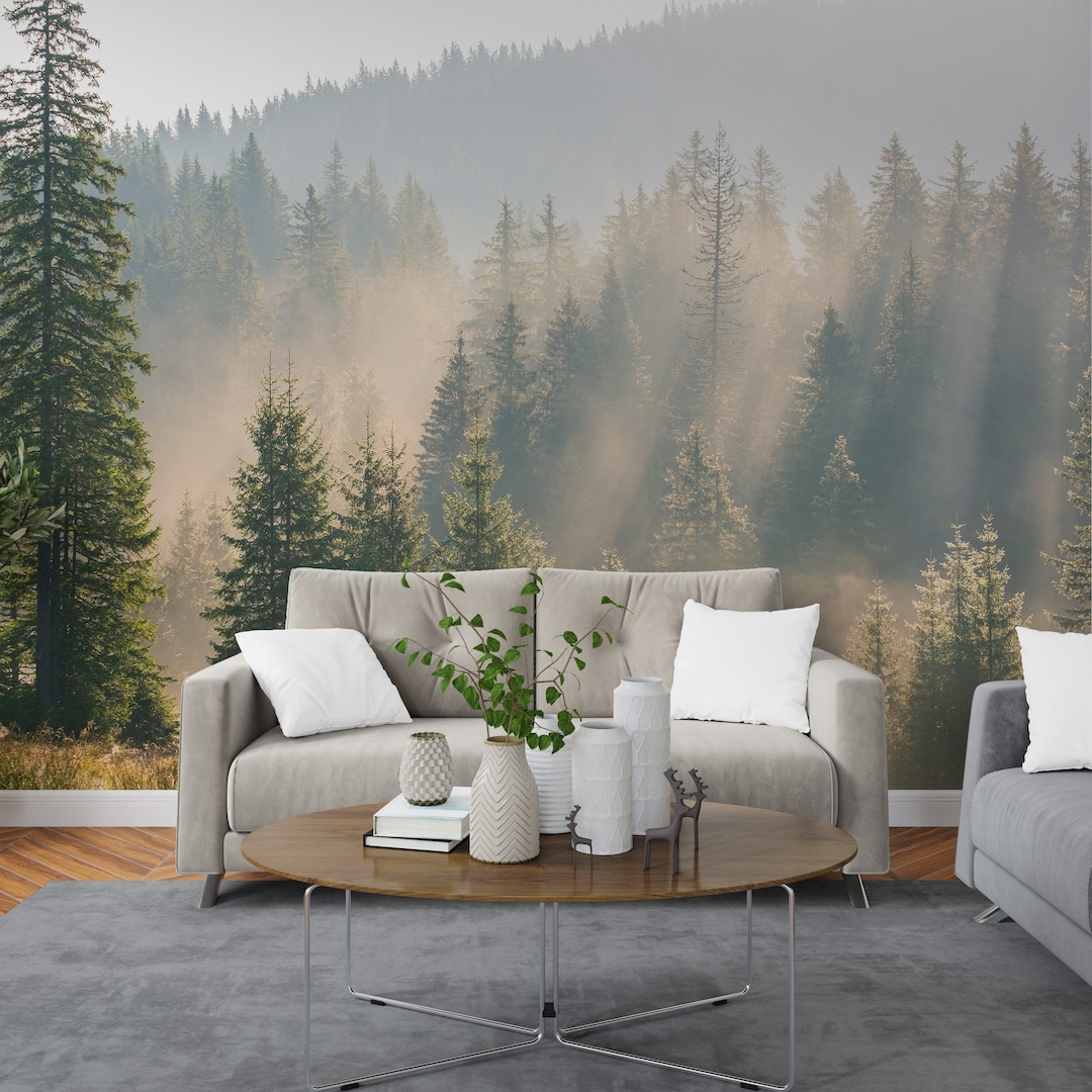 Forest Scenery Wallpaper, Forest Tree Wall Mural, Removable Wallpaper ...