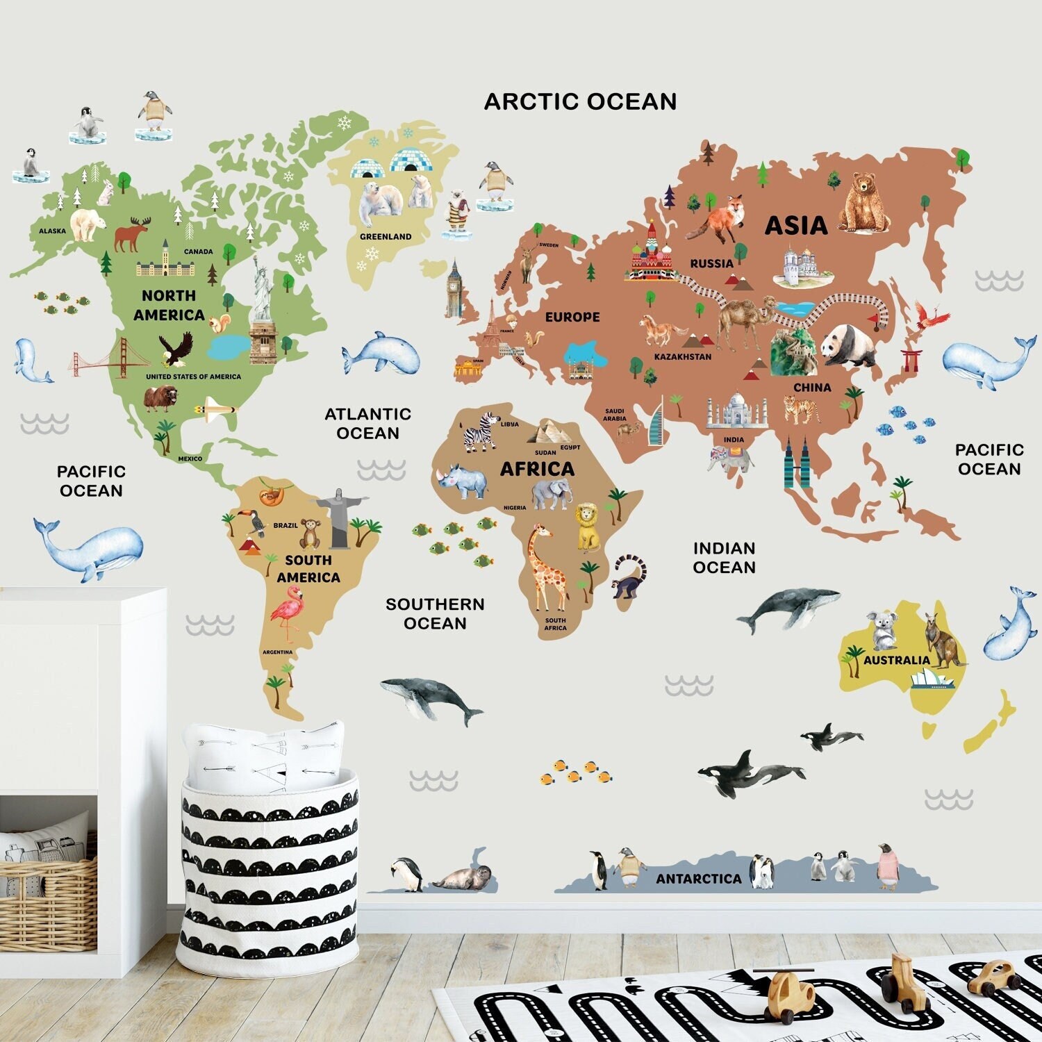 Big World Map Decal Boho World Map Decal Large World Map for - Etsy