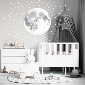 Pale Moon and Stars Wall Decal, Peel and Stick Sticker, Nursery Moon ...