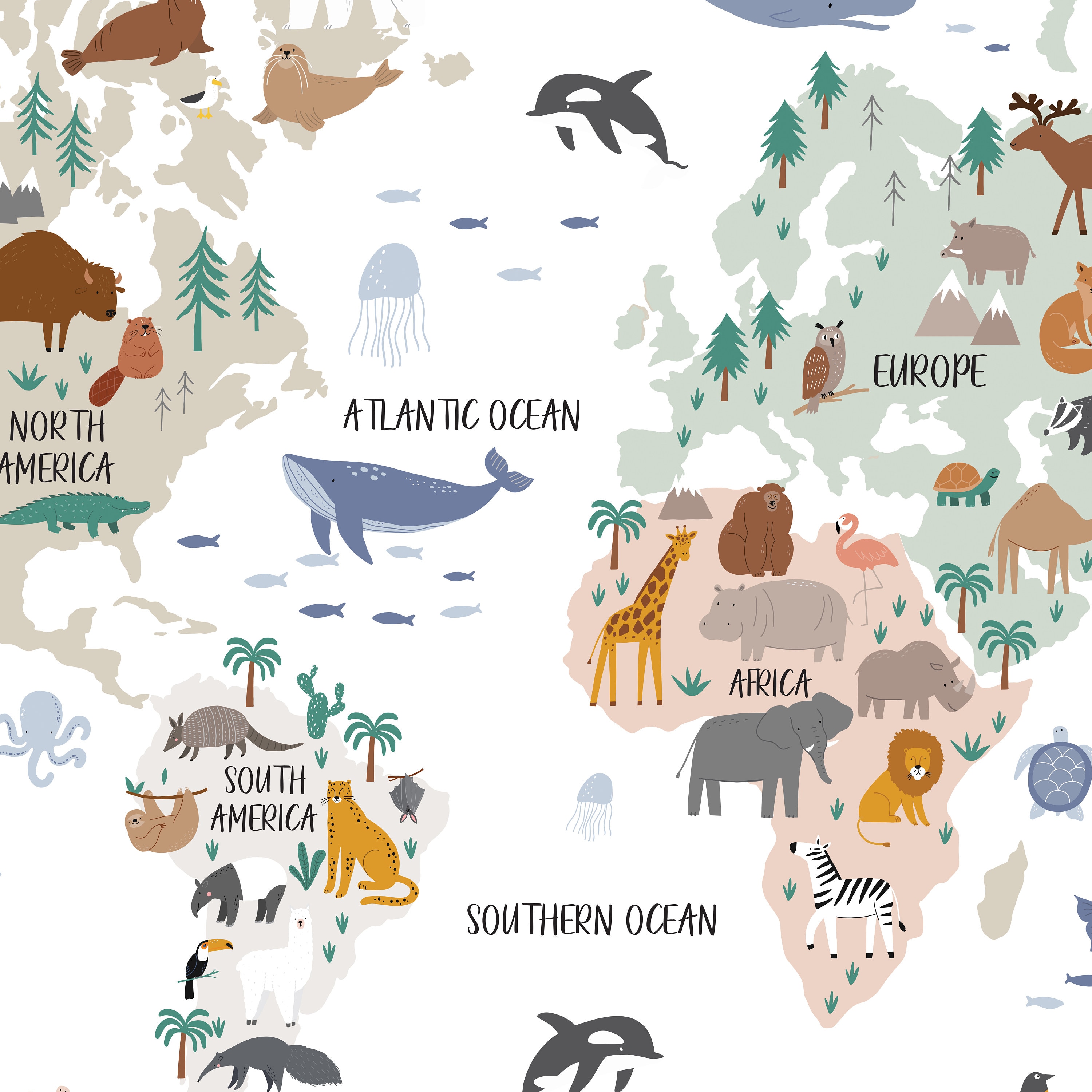 Animal World Map Decal Peel and Stick Map Decal World Map - Etsy