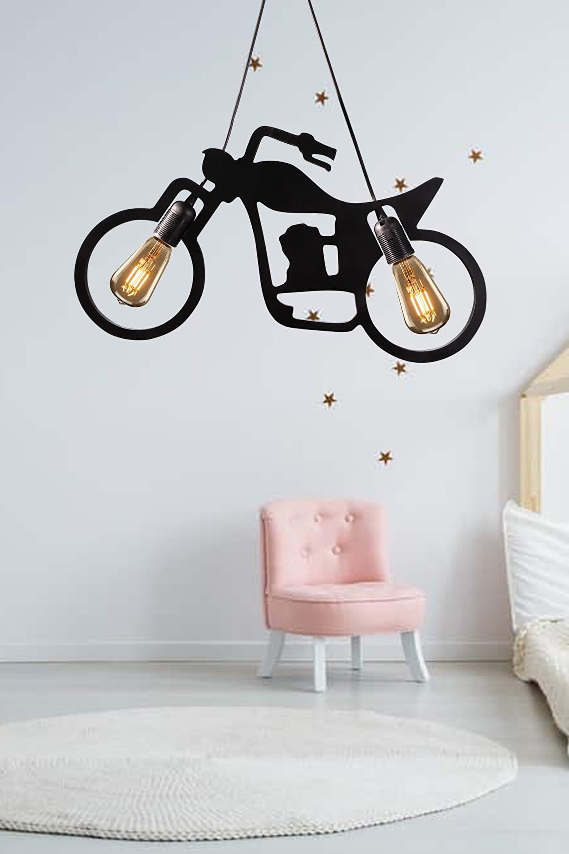 Wooden Motorbike Chandelier, Rustic Decorative Lighting, Boy's Room ...
