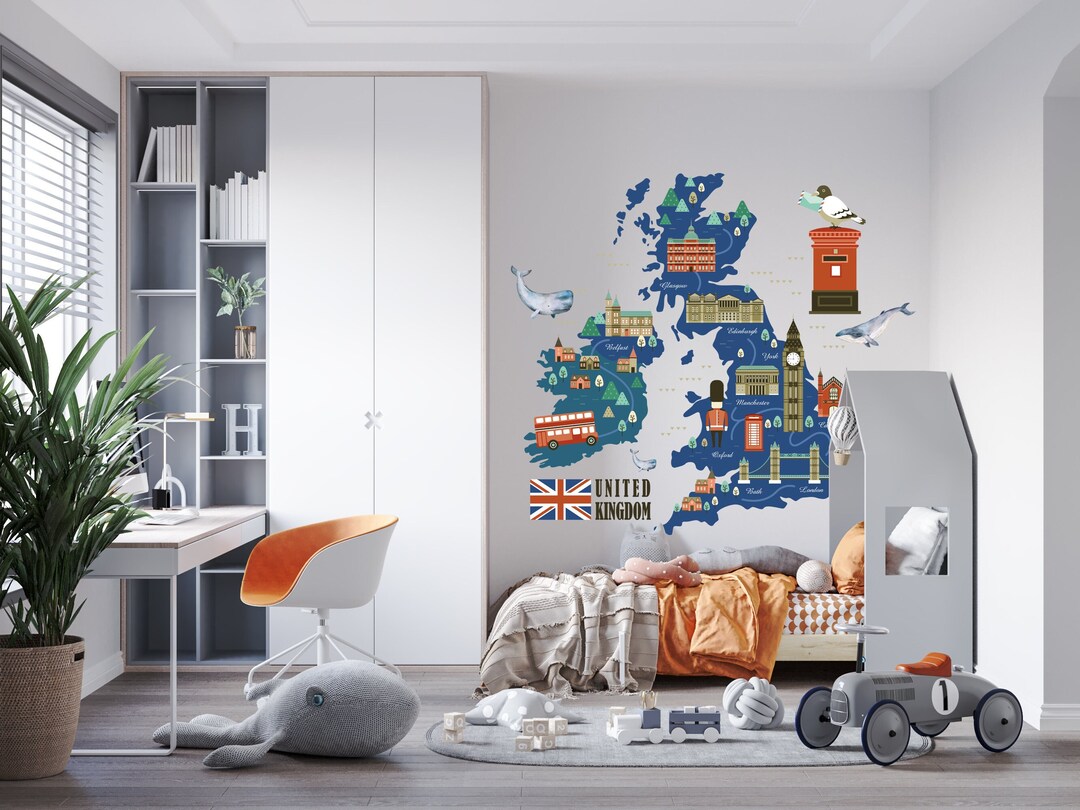 United Kingdom Map Decal, Kid Room Map Decal, United Kingdom Map ...