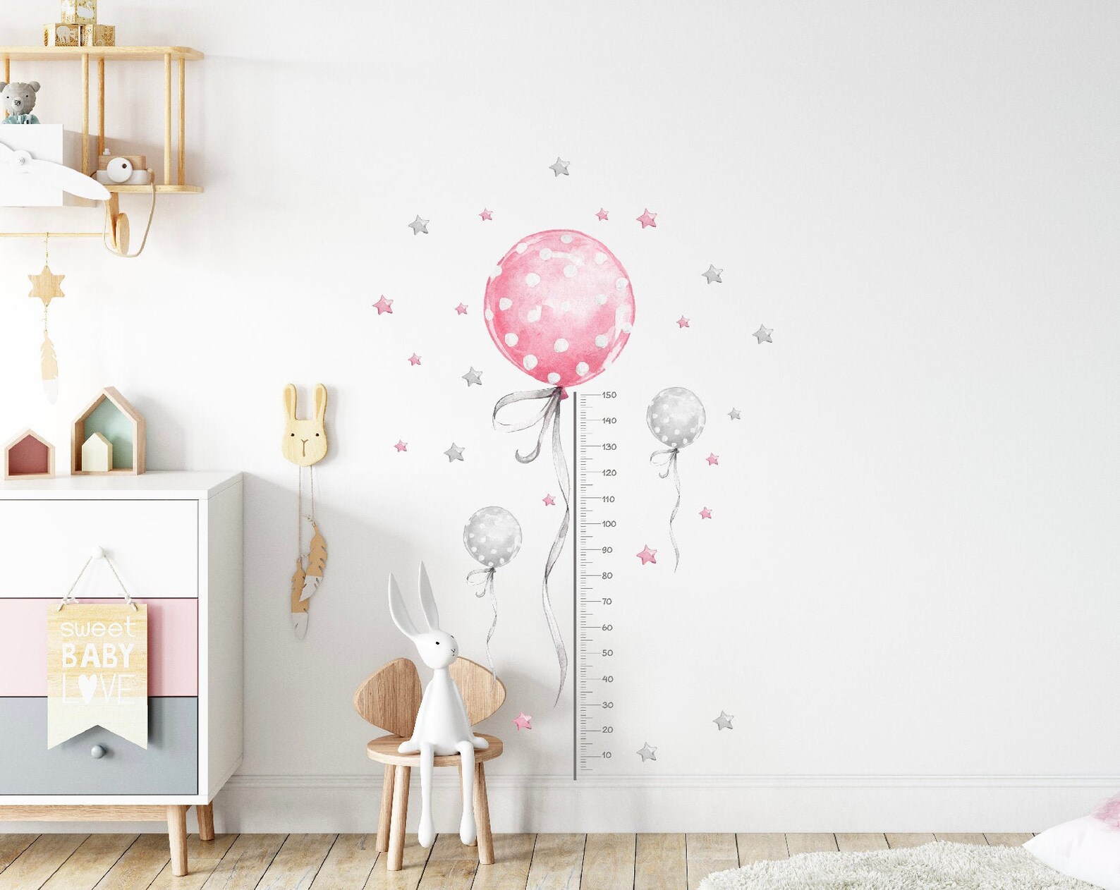 Girls Pink Balloon Growth Chart Nursery Growth Chart - Etsy