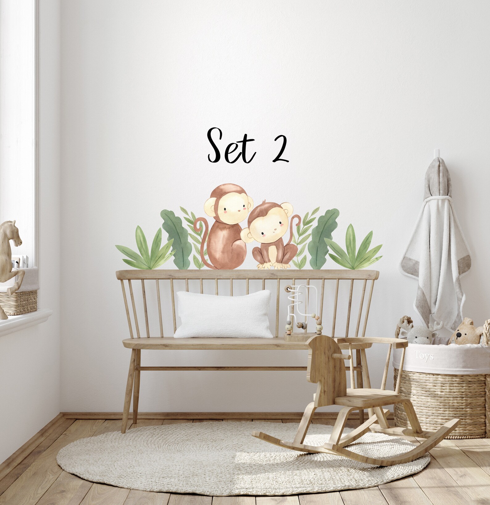 Watercolor Monkeys Wall Sticker Pack, Jungle Wall Stickers, Safari Wall ...
