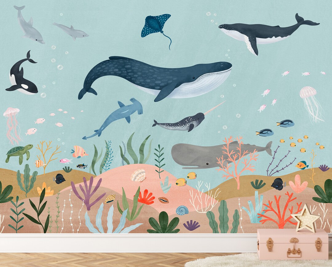 Nursery Under the Sea Wallpaper Kids Wallpaper Whale - Etsy