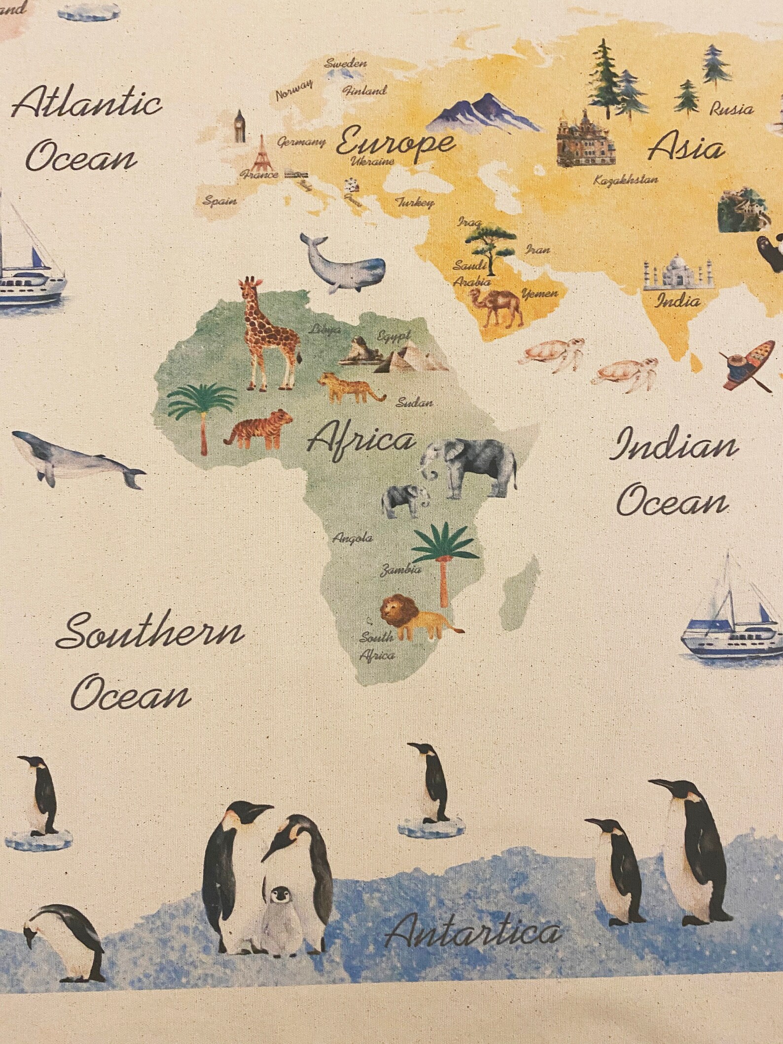 Hot Air Balloons World Map Tapestry Animal World Map - Etsy Canada