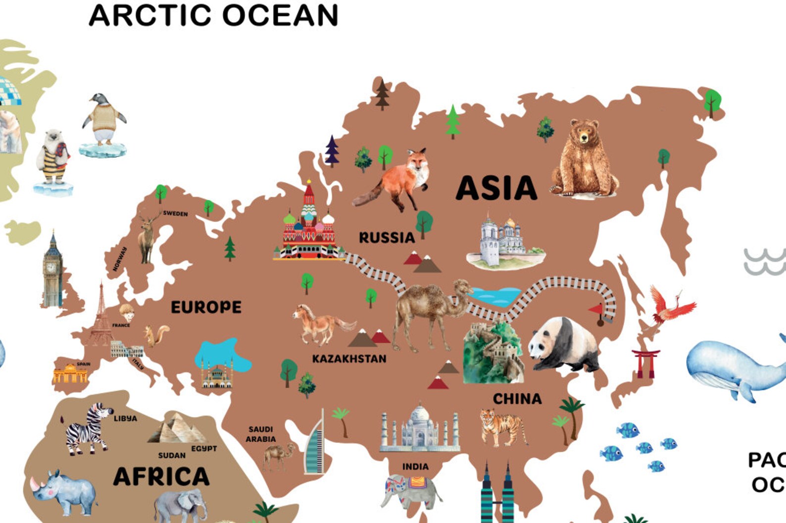 Big World Map Decal Boho World Map Decal Large World Map for | Etsy