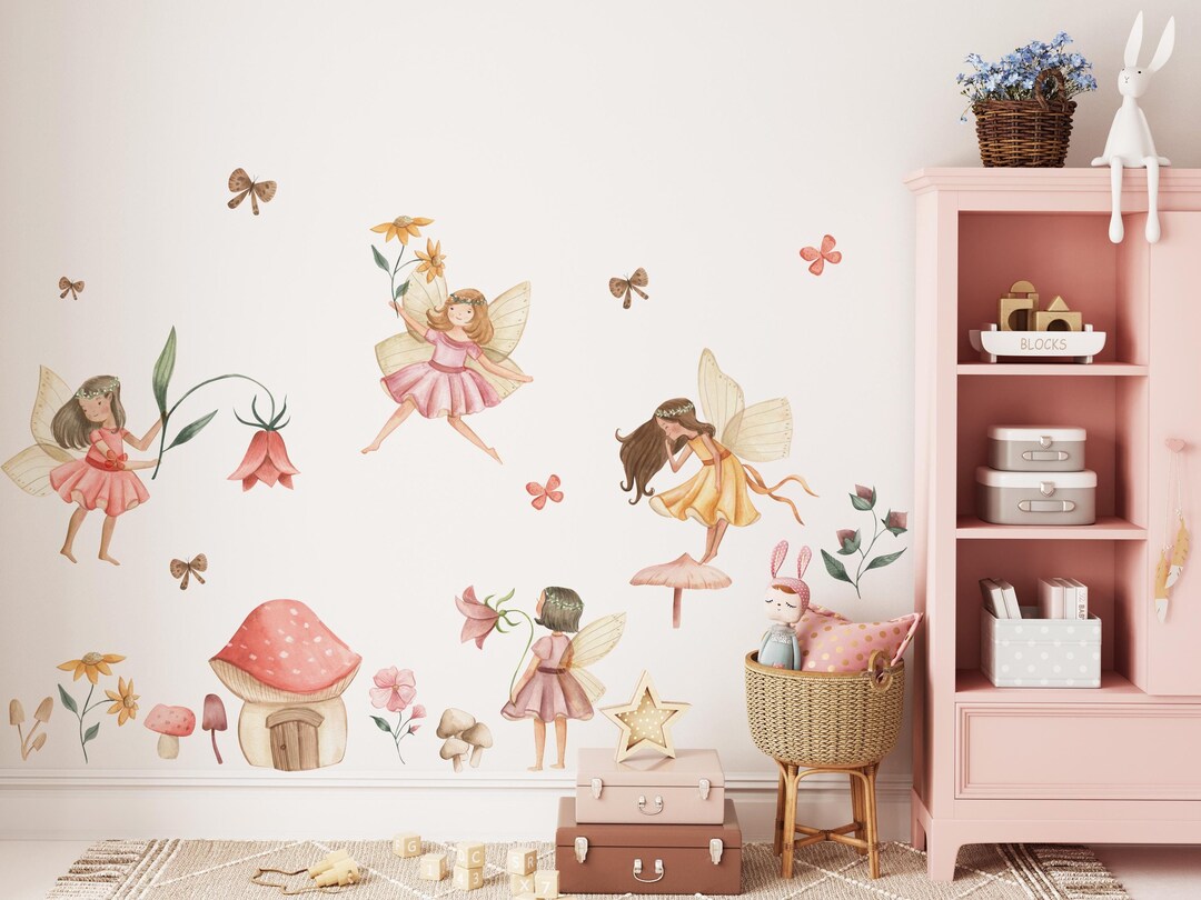 Watercolor Fairies Wall Decal, Fairytale and Butterfly Wall Decal ...