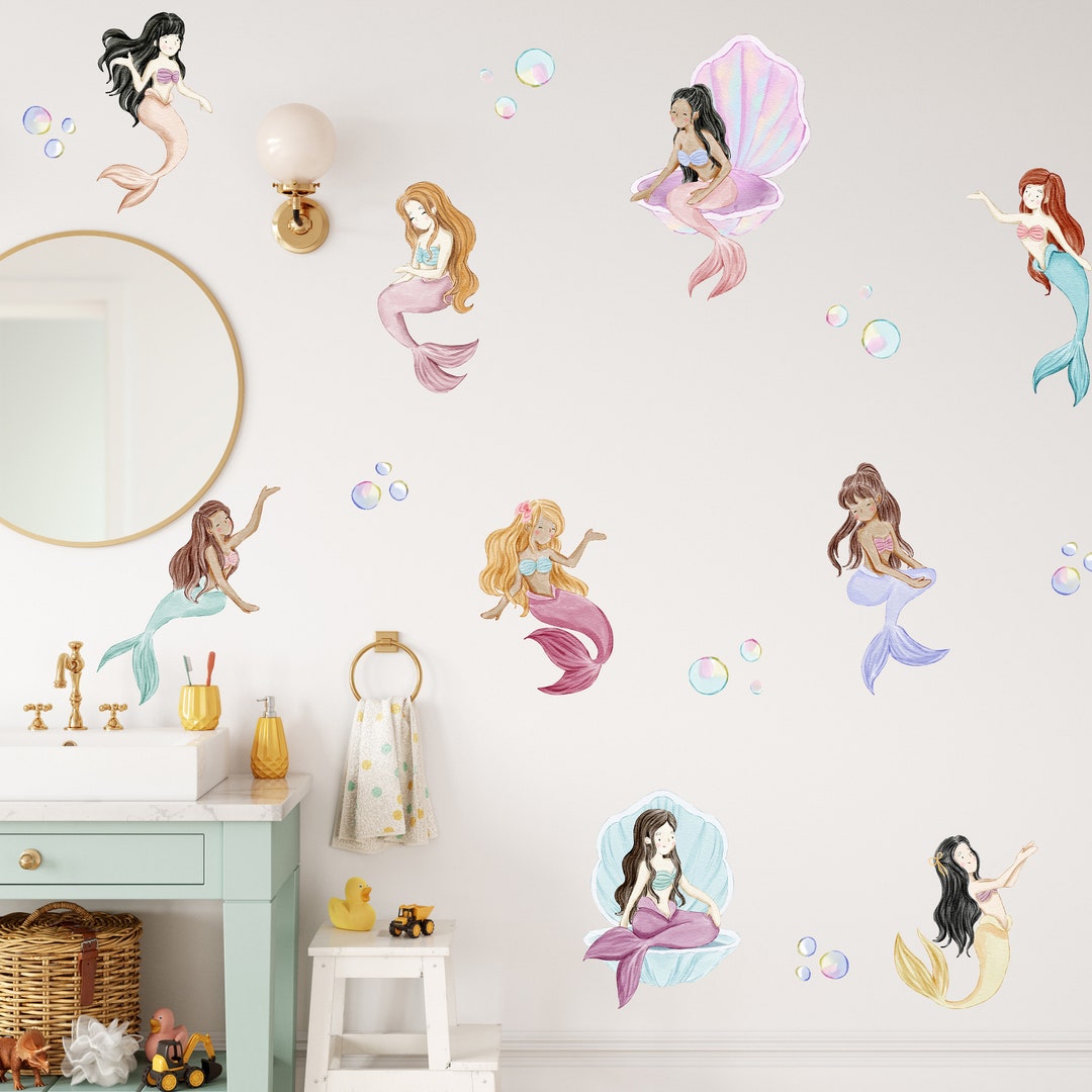 Little Mermaids Wall Decal, Nursery Mermaid Wall Sticker, Peel and ...