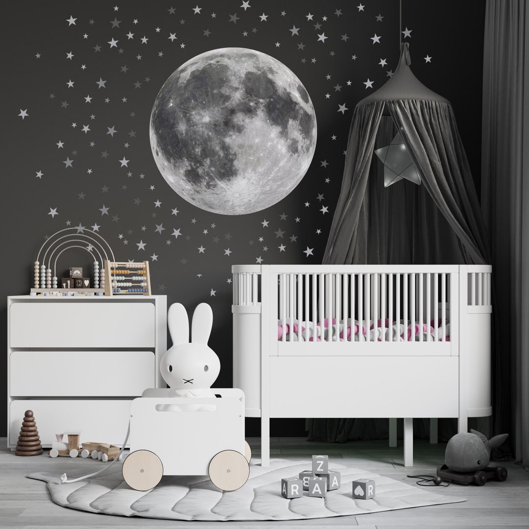 Big Moon and Stars Peel and Stick Wall Decal, Nursery Moon Sticker ...