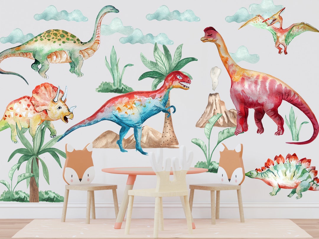 Big Dinosaur Wall Sticker Set for Kids Watercolor Dinosaur - Etsy