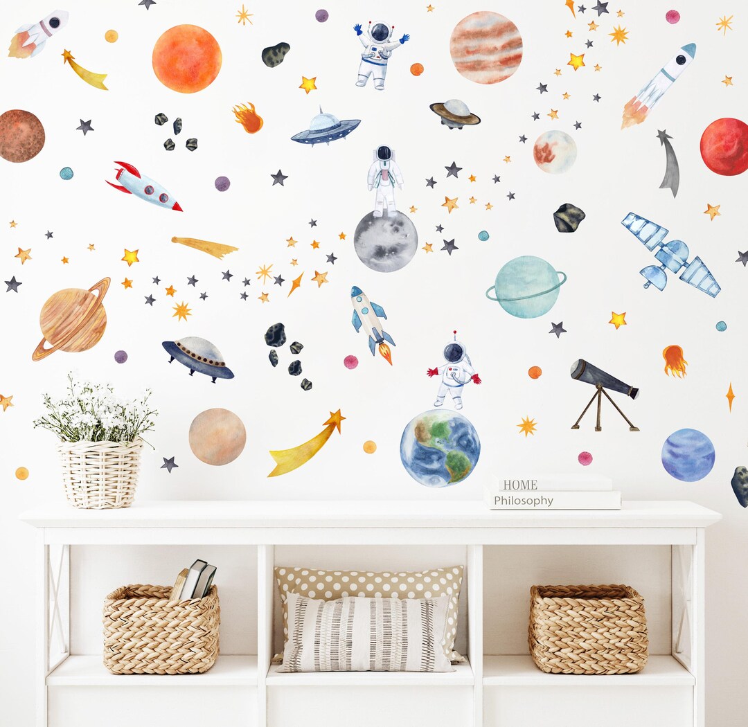 Space Wall Decals, Removable, Peel and Stick Wall Stickers - Watercolor ...