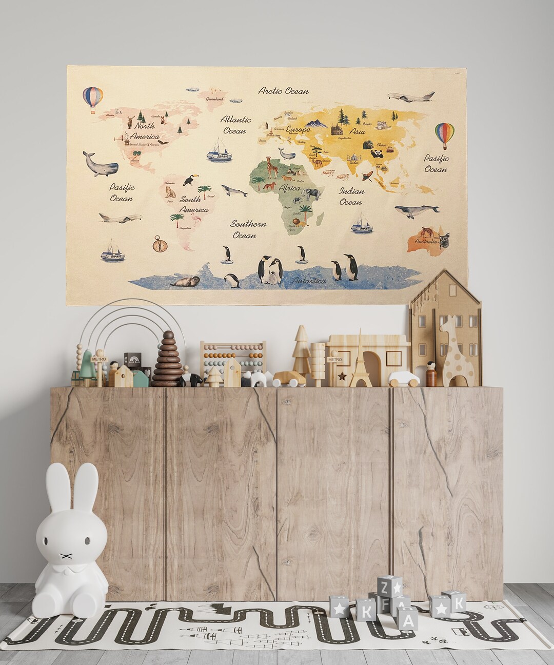 Hot Air Balloons World Map Tapestry - Animal World Map Tapestry ...