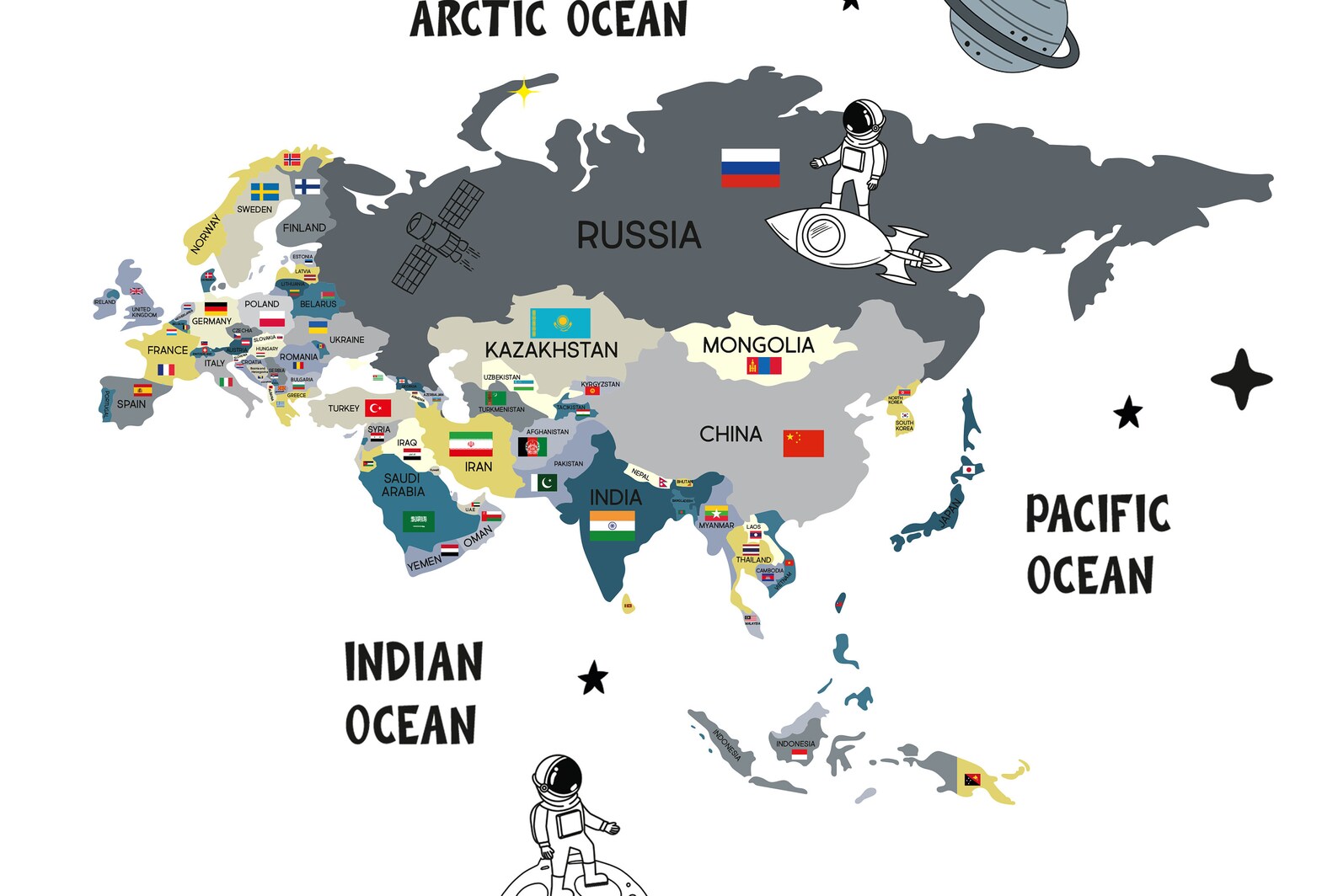 Space Countries World Map Decal, Children's World Map Sticker ...