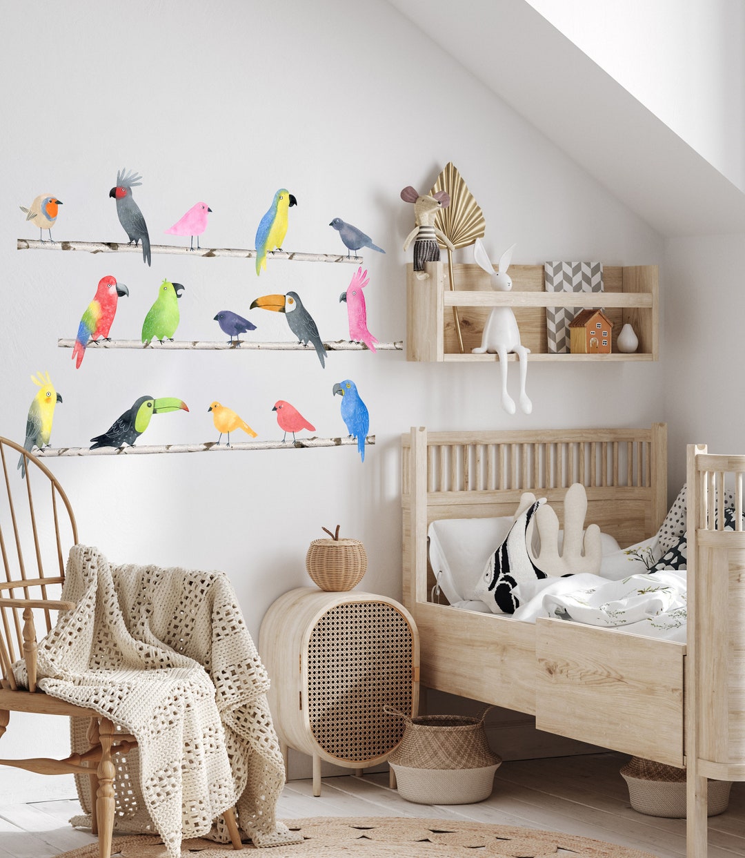 Watercolor Birds Wall Decal Set, Nursery Wall Decal, Bird Wall Sticker ...