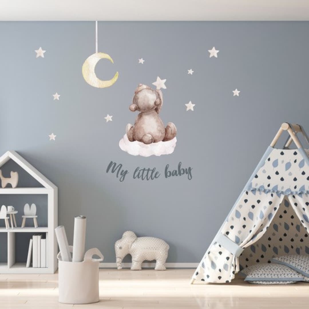 Tiny Teddy Bear Wall Decal, My Little Baby Nursery Wall Decal, Moon and ...