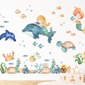 Mermaid Ocean Animals Wall Decal, Nursery Undersea Wallsticker, Sea ...