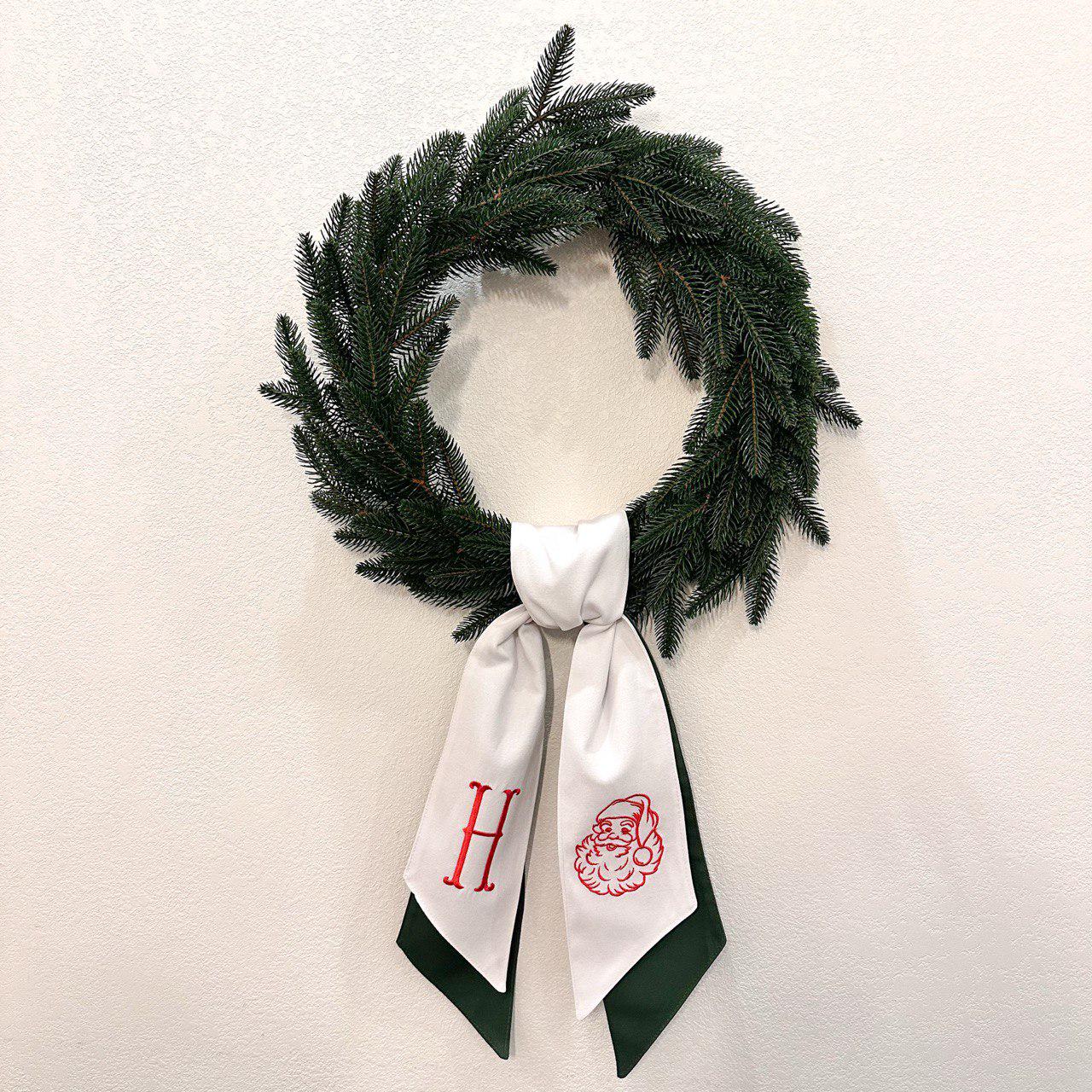 Personalized Christmas Wreath Sash | Embroidered Santa, Custom Monogram ...