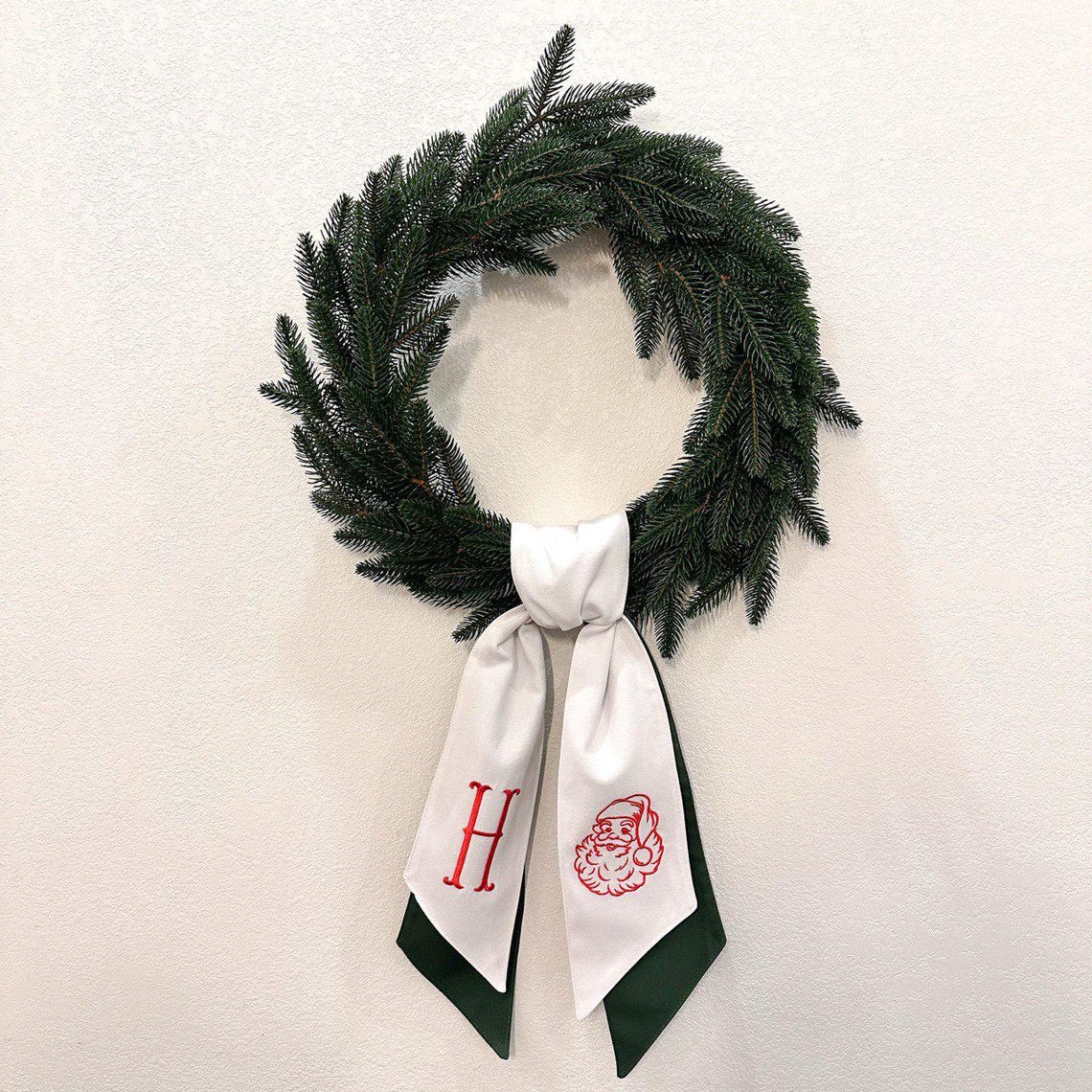 Personalized Christmas Wreath Sash | Embroidered Santa, Custom Monogram ...