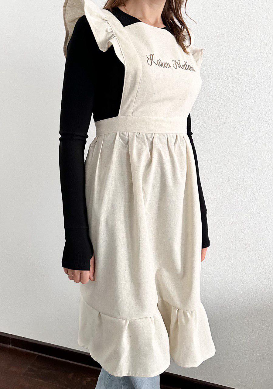 Embroidered Linen Pinafore Apron | Custom Boho Kitchen Apron ...