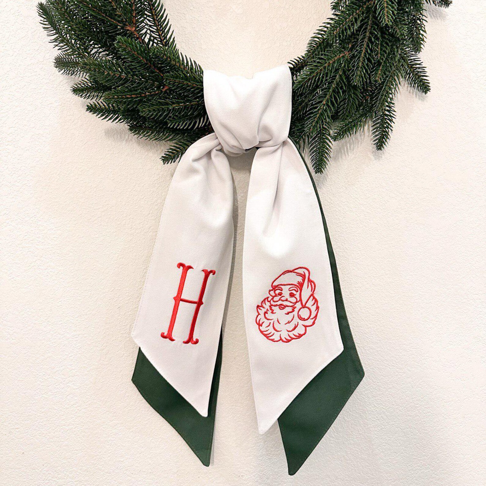 Personalized Christmas Wreath Sash | Embroidered Santa, Custom Monogram ...