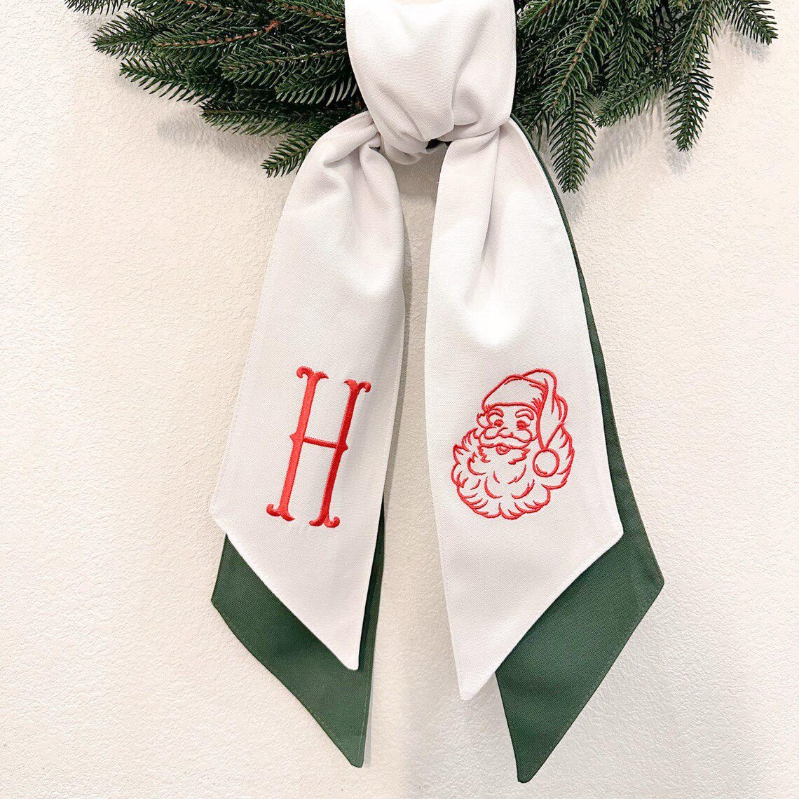 Personalized Christmas Wreath Sash | Embroidered Santa, Custom Monogram ...