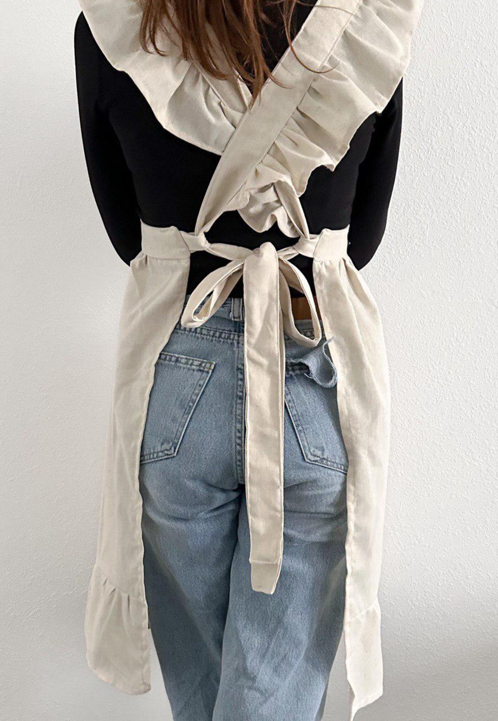 Embroidered Linen Pinafore Apron | Custom Boho Kitchen Apron ...