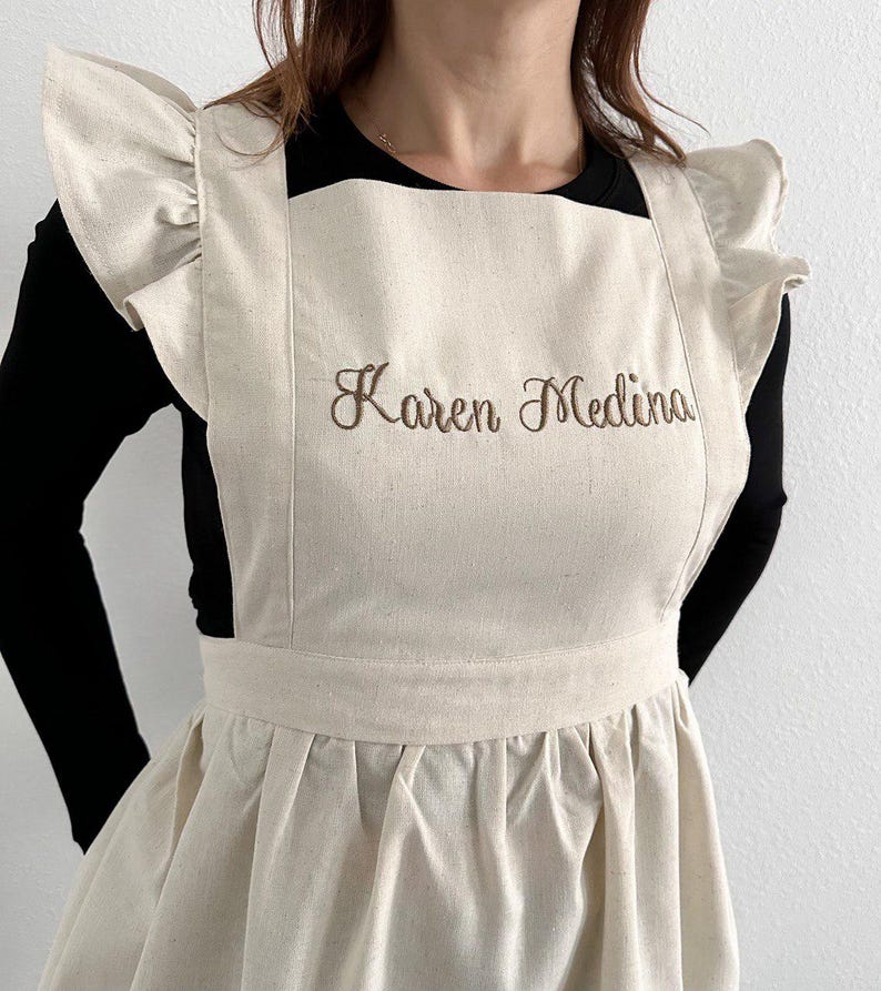 Embroidered Linen Pinafore Apron | Custom Boho Kitchen Apron ...