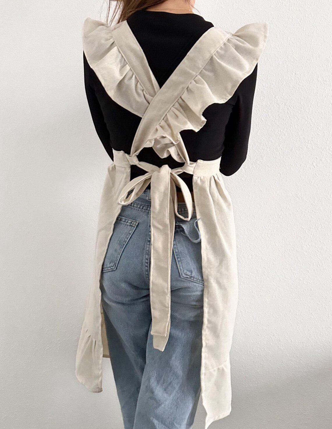 Embroidered Linen Pinafore Apron | Custom Boho Kitchen Apron ...