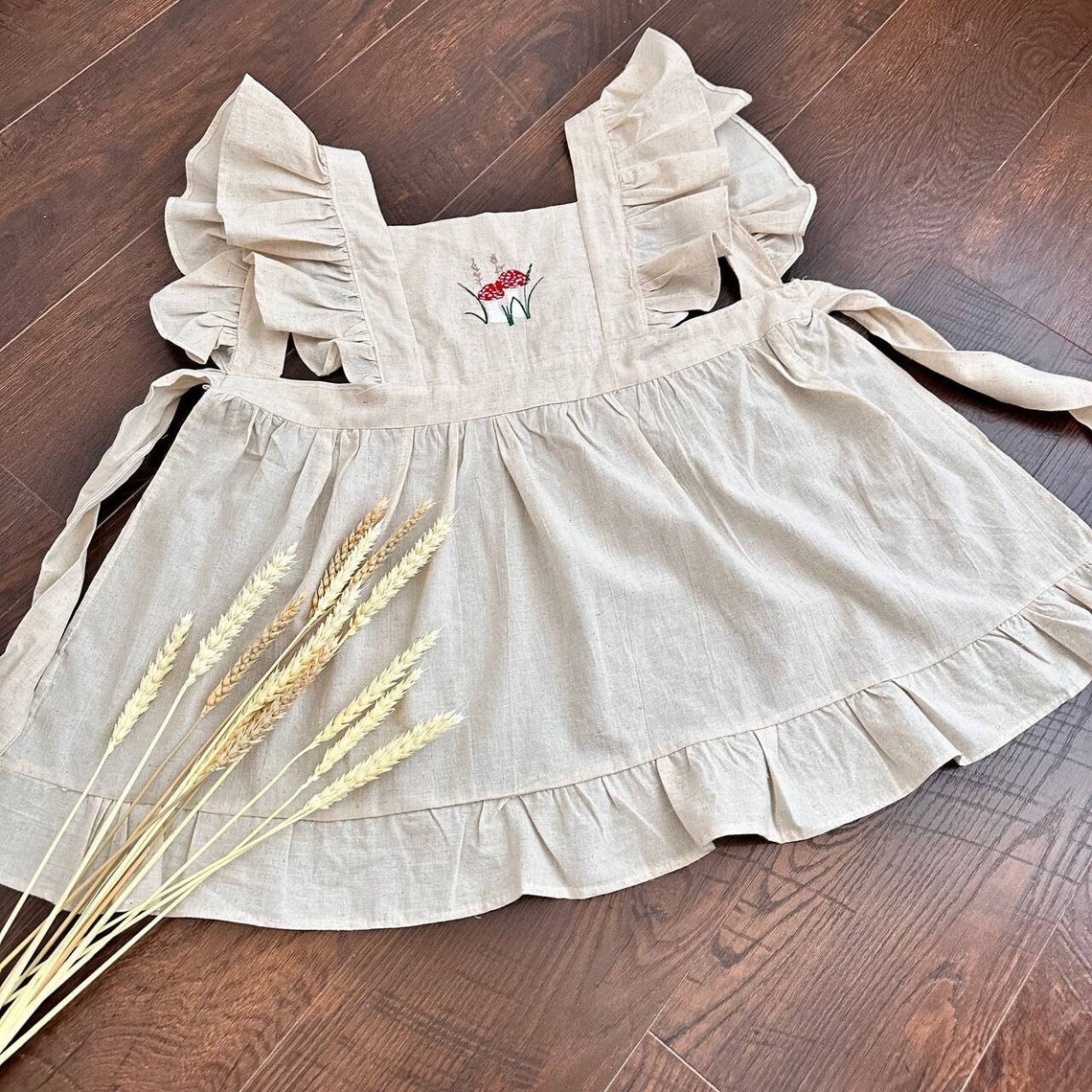 Personalized Pinafore Apron, Baby Boho Linen Apron, Forest Theme Apron ...