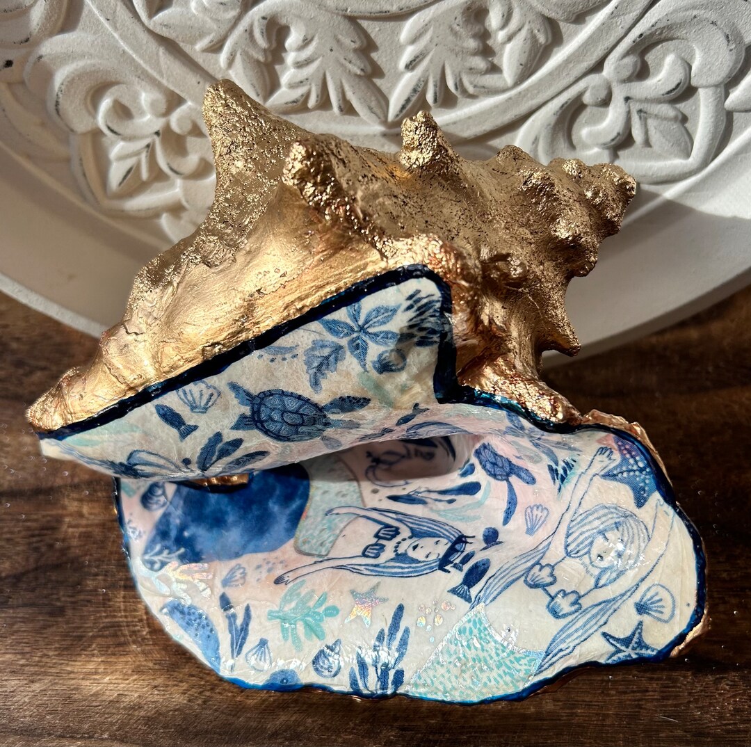 Découpage Mermaid Conch Shell Gold Metallics Découpage - Etsy