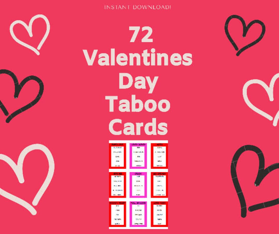 Printable Valentine's Day Taboo Game Cards - Instant Download Game for ...
