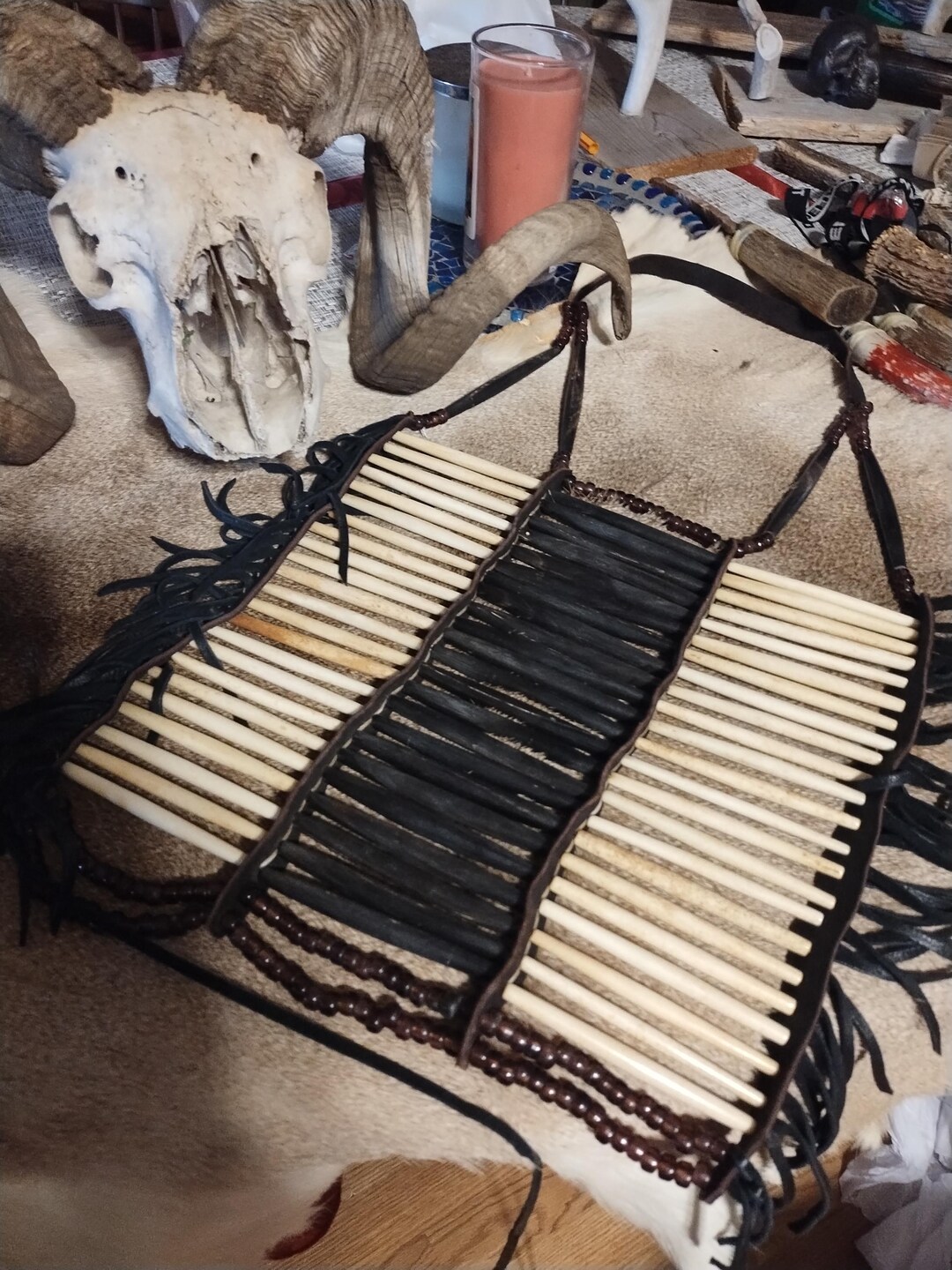 Native American Breastplate. Made From Buffalo Bone Beads, Amethyst ...
