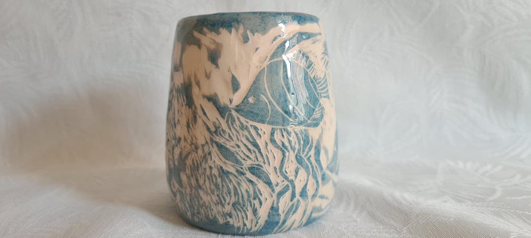 Sgraffito Ceramic Fish Design Mug, Blue Handmade Mug - Etsy