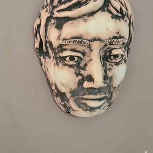 Wall Sculpture Art Children's Mask, Unique Natural Clay Color Ceramic ...