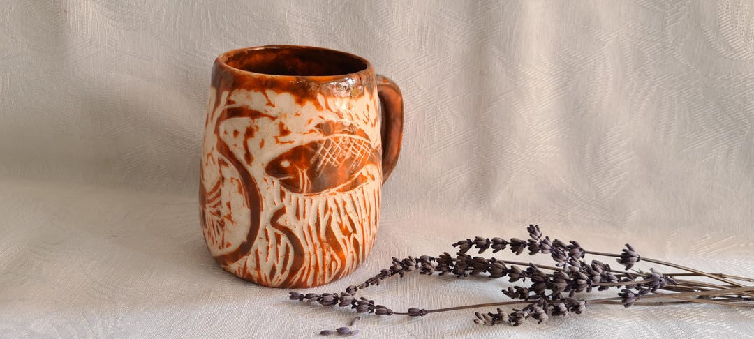 New Orange Sgraffito Fish Mug, Custom Engraving Gift Cup - Etsy