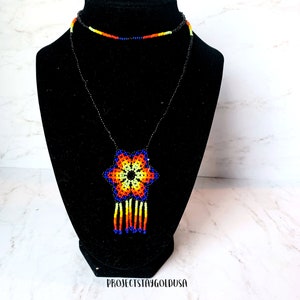Huichol Beaded Tribal Necklace, Seed Bead Pendant Necklace, Native ...