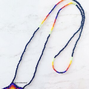 Huichol Beaded Tribal Necklace, Seed Bead Pendant Necklace, Native ...