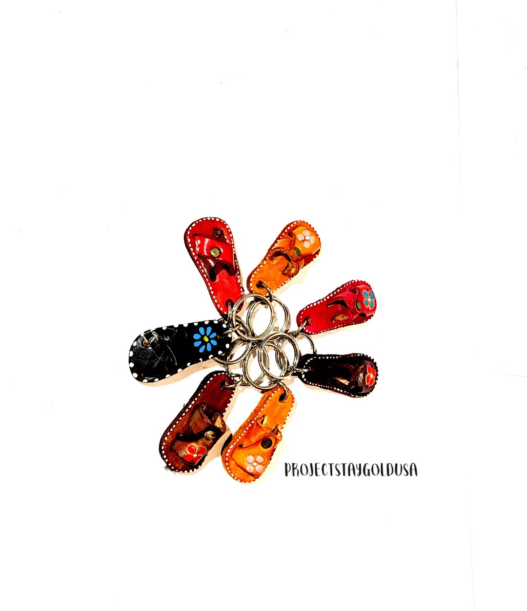 Leather Mexican Sandal Keychain With Flower, Handmade Boho Keychain ...