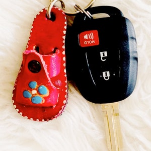 Leather Mexican Sandal Keychain With Flower, Handmade Boho Keychain ...
