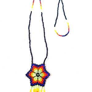Huichol Beaded Tribal Necklace, Seed Bead Pendant Necklace, Native ...