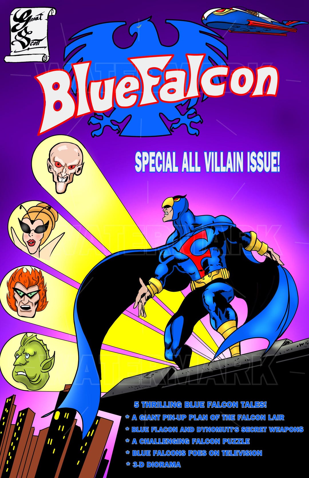 Retro Cartoon Blue Falcon Comic Cover Original 11 X 17 Print - Etsy