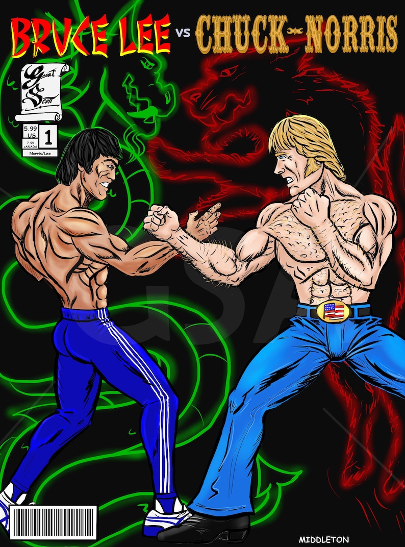 Bruce Lee Vs Chuck Norris Original Comic Style (black) 11 X 17 Print ...