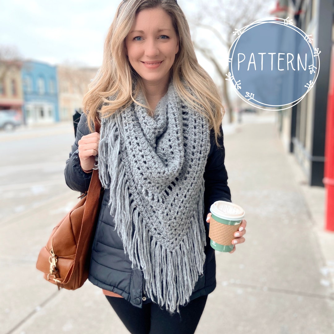 Triangle Scarf Crochet Pattern, Triangle Scarf With Fringe, Crochet ...