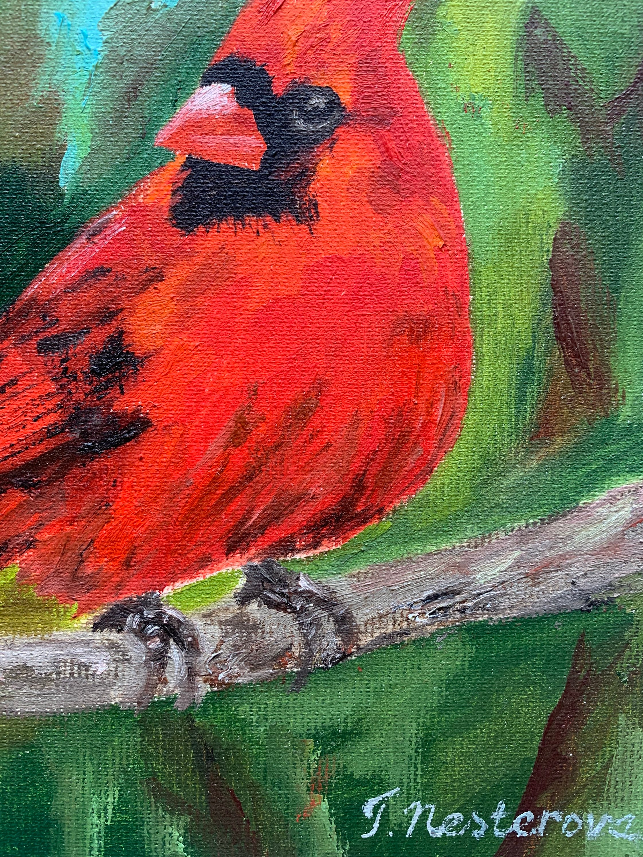Red Cardinal Bird Oil Painting on Canvas. Original Art Work. Bird Art ...