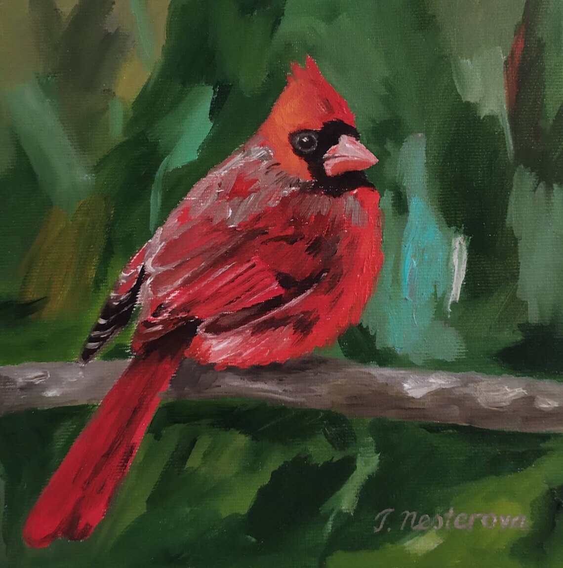 Red cardinal bird oil painting on canvas. Original oil art | Etsy