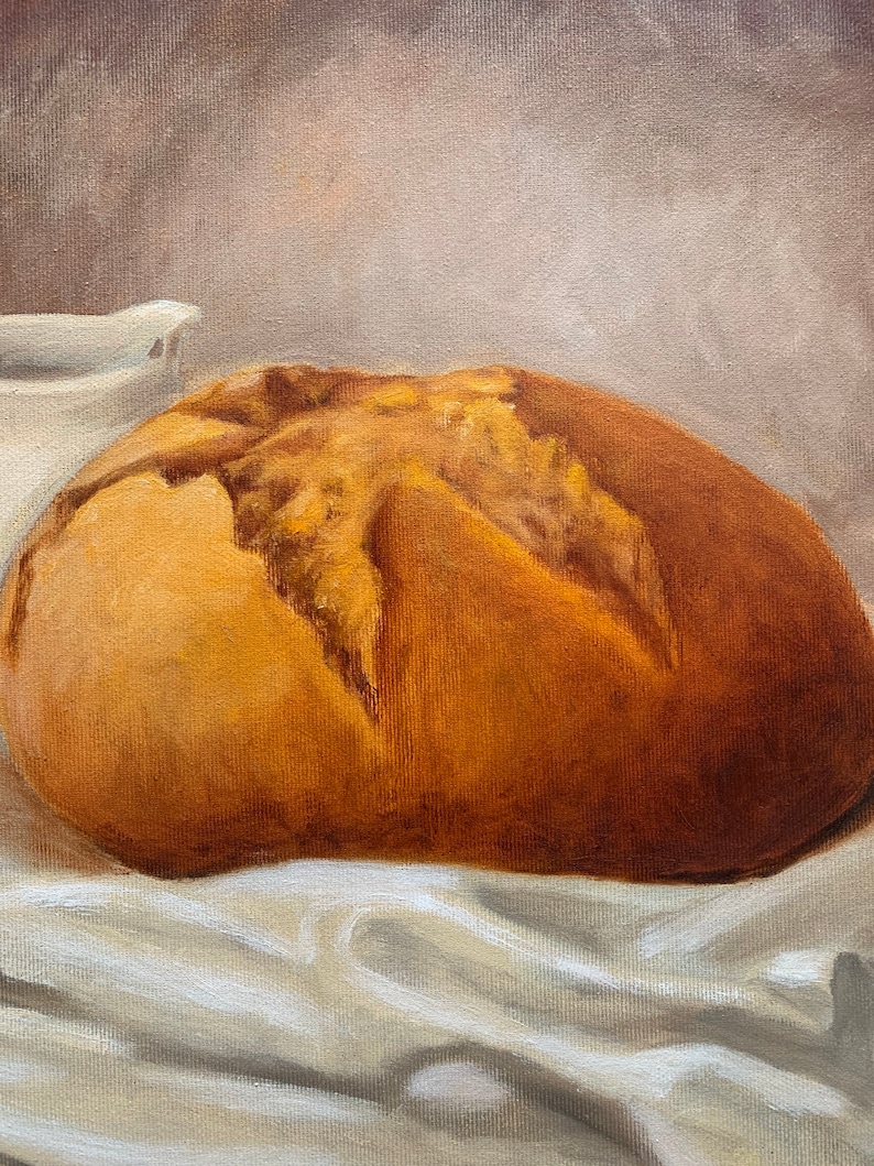 Bread Still Life Oil Painting, Kitchen Food Art (16x16 In) - Etsy