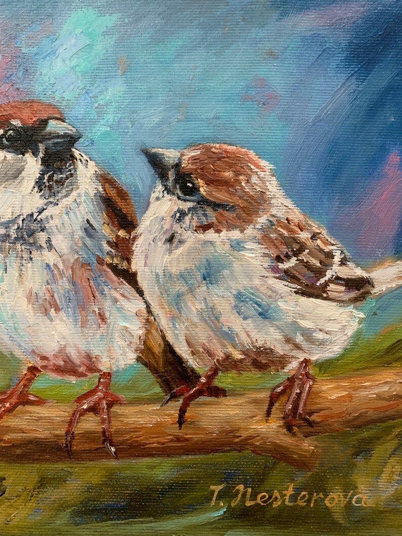 Sparrow Bird Art: Original Oil Painting on Canvas, 8x8 - Etsy